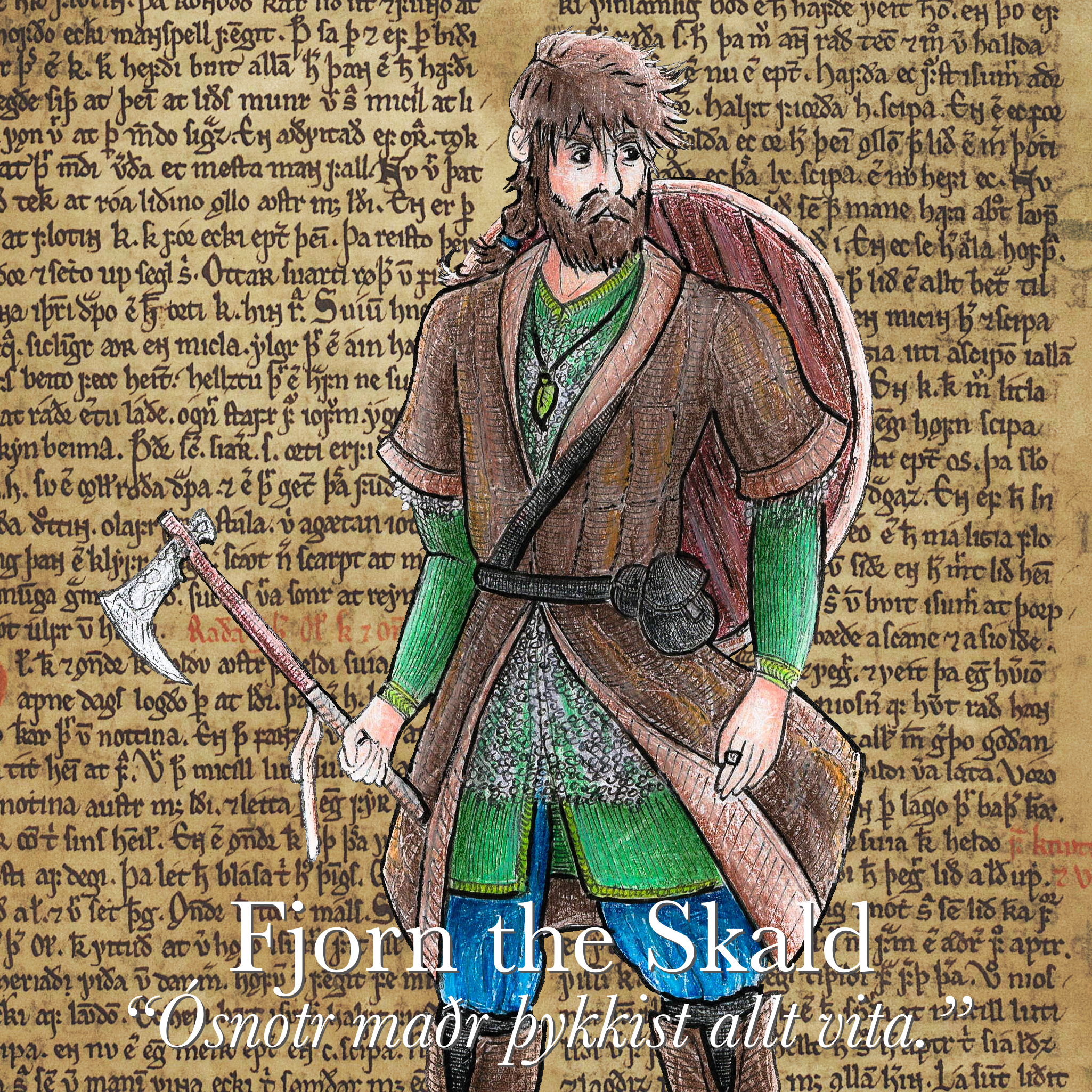 Fjorn – Color, Enhanced, Background Text Large Center – Fjorn the Skald